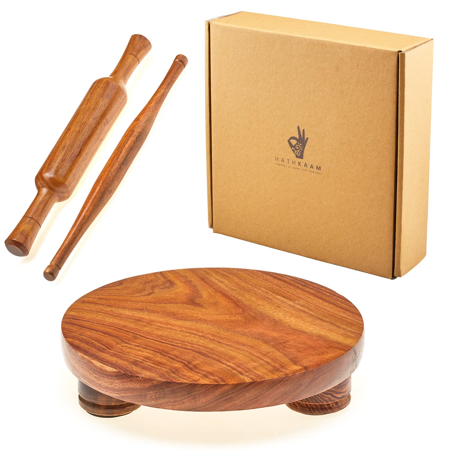 Buy Hathkaam 3 Pcs Set of Wooden Chakla Belan for Kitchen, Indian ...