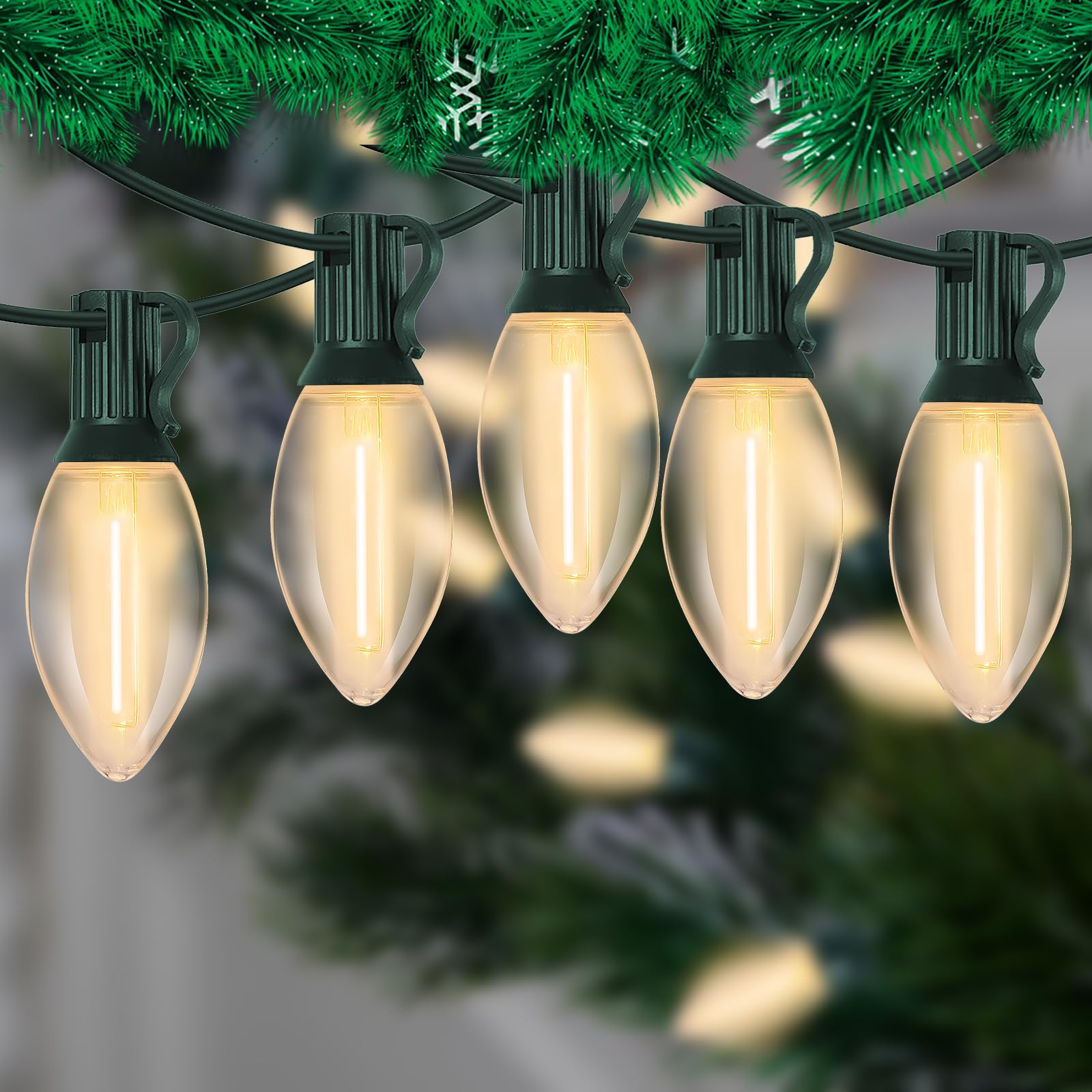 Amazon.com: Egcol Vintage C9 LED Christmas Lights Outdoor Warm White, 25 Feet C9 String Lights ...