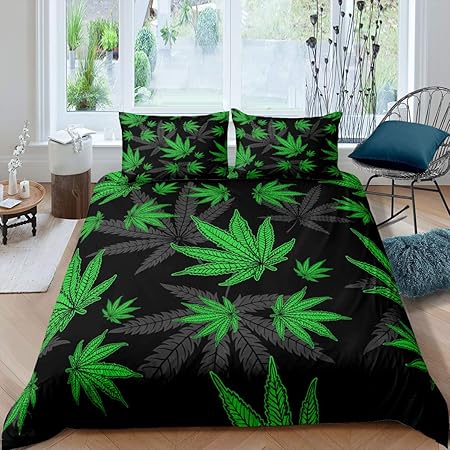 Amazon.com: Marijuana Weed Leaf Bed Set,Cannabis Leaves Bedding Set with Pillow Shams Cannabis ...