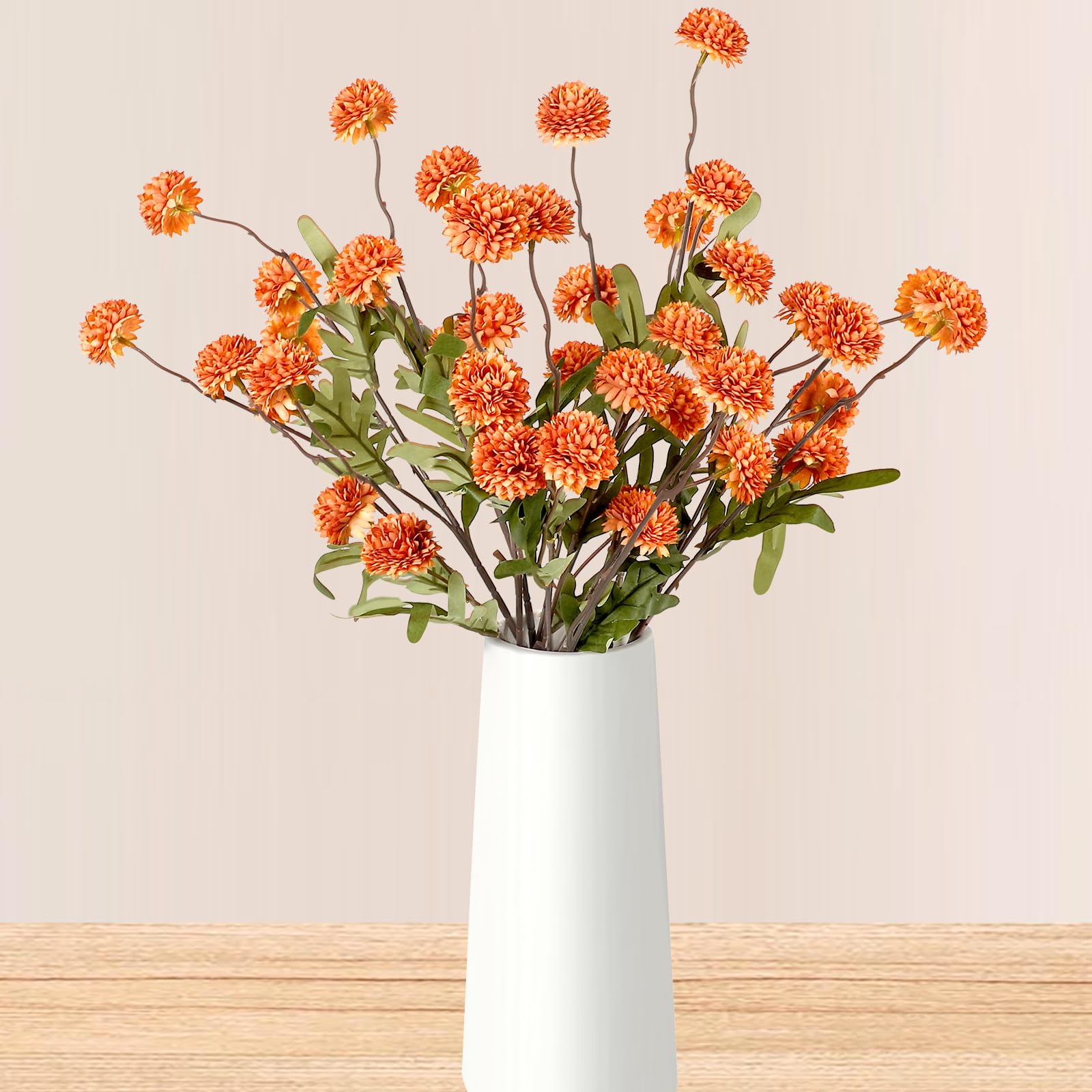 Amazon.com: Orange Pompon Mums Artificial Flowers, 8pcs Stems Faux Silk ...
