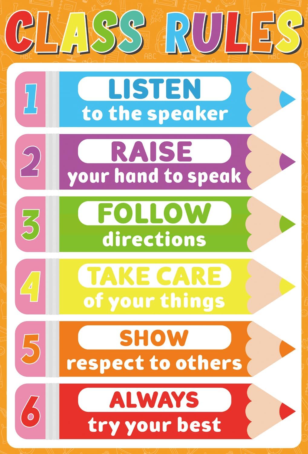 Colorful Pencil Classroom Rules Poster Class Rules Botswana | Ubuy