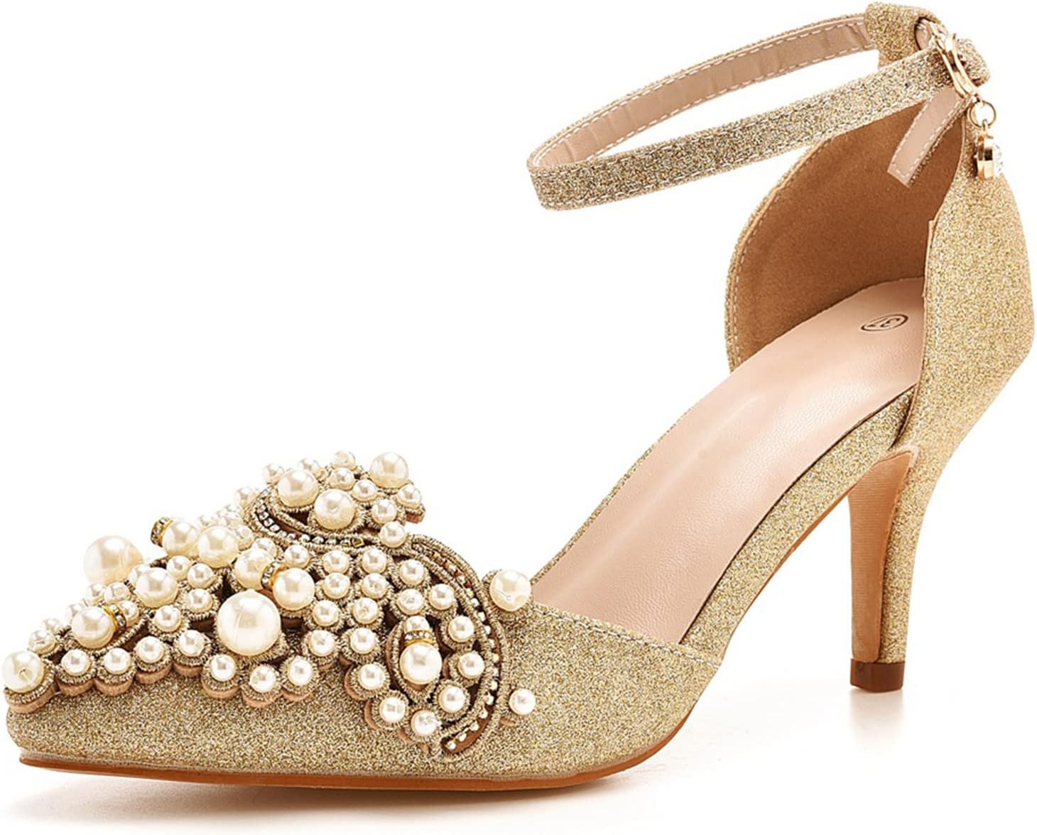 Damen Hochzeitsschuhe, 7 CM elegante Perle Strass Perlen Blumen Braut ...