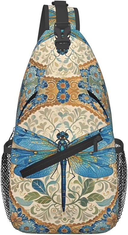 Amazon.com: STVYUKL Hand Painted Blue Dragonfly Sling Bag For Women Men ...