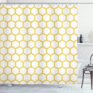 Amazon.com: Ambesonne Yellow and White Shower Curtain, Hexagonal Pattern Honeycomb Beehive ...