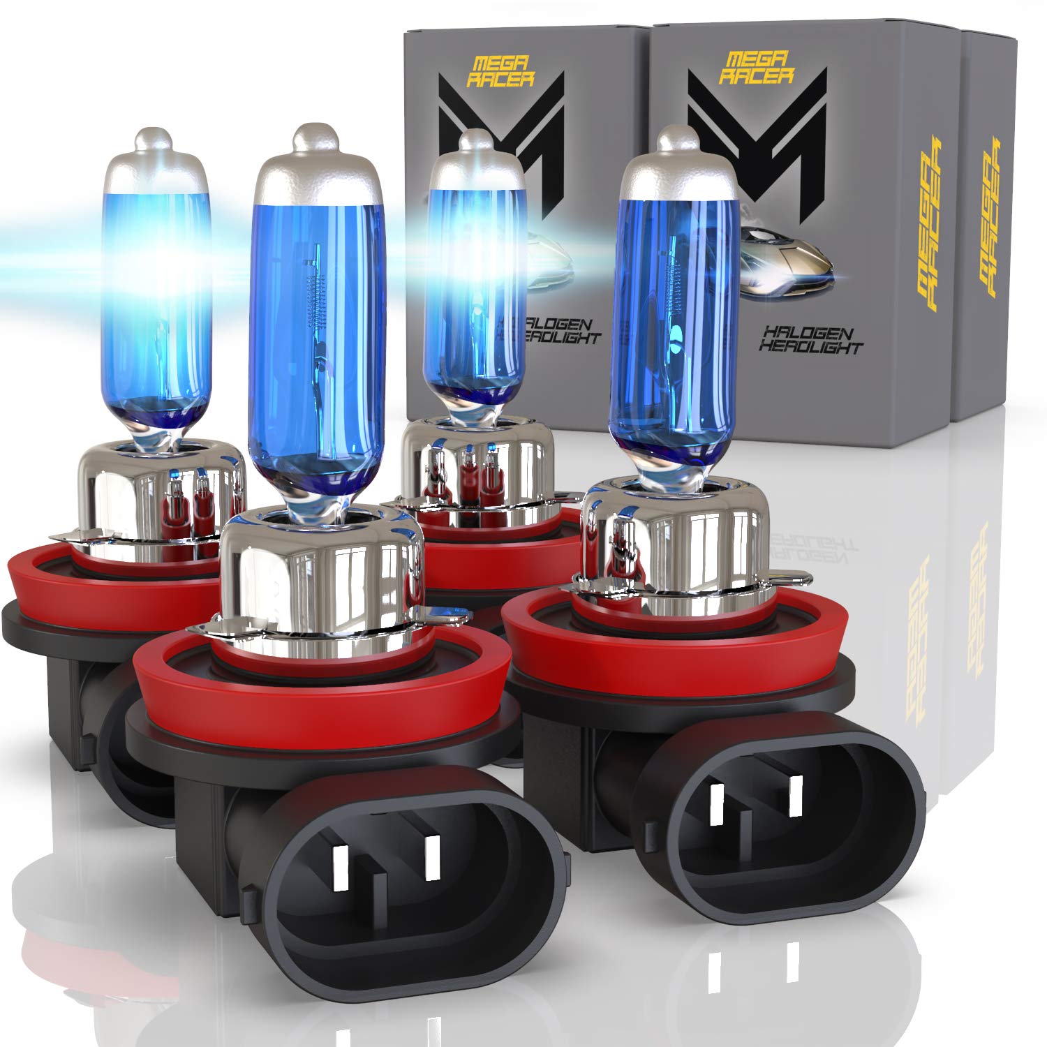 Mega Racer Combo 2 Pair 4 x H11 Bulb 100W White 5000K Xenon H11 Halogen ...