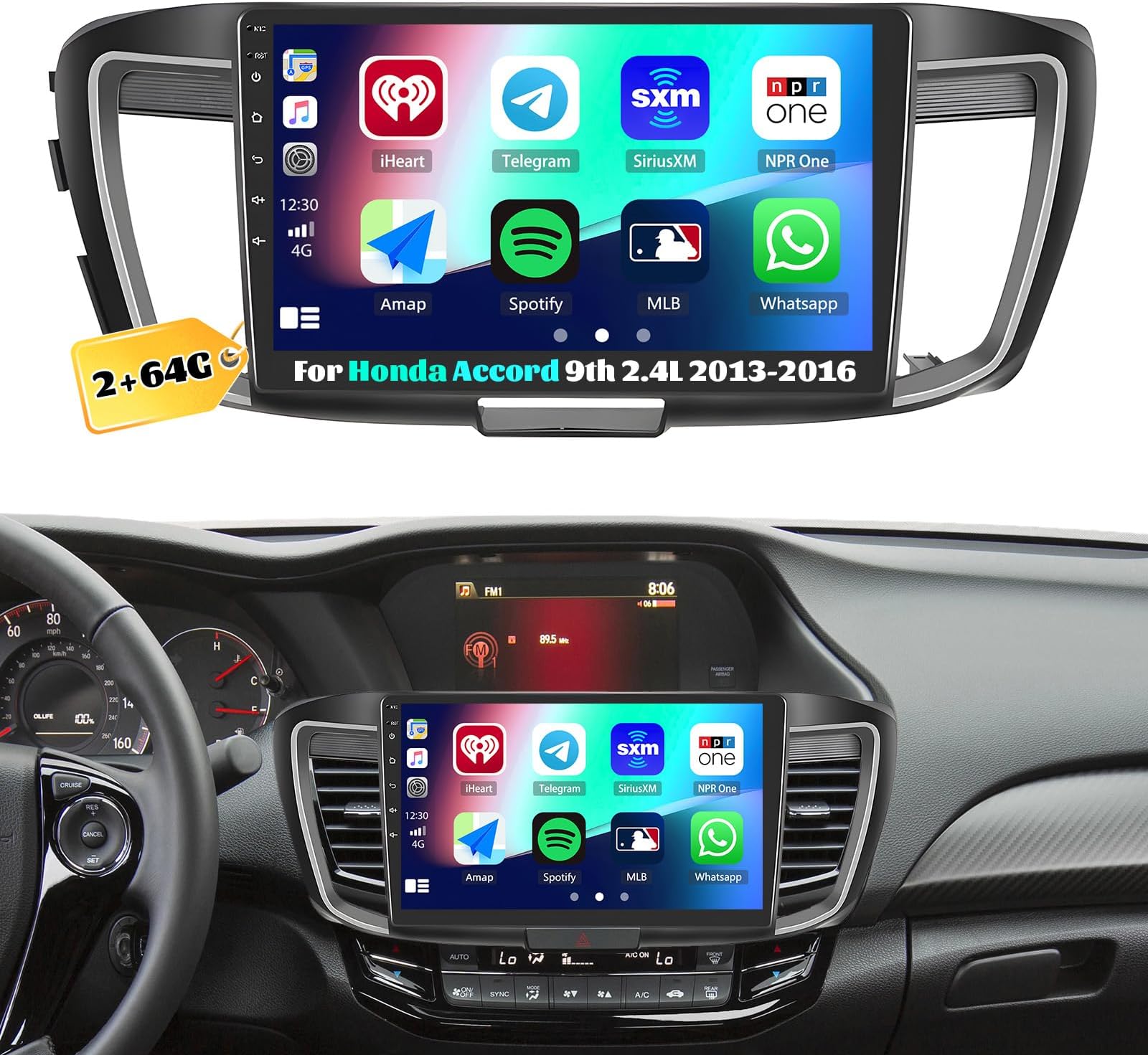 Amazon.com: 2+64G Android 13 Car Stereo for Honda Accord 9th 2.4L 2013 ...