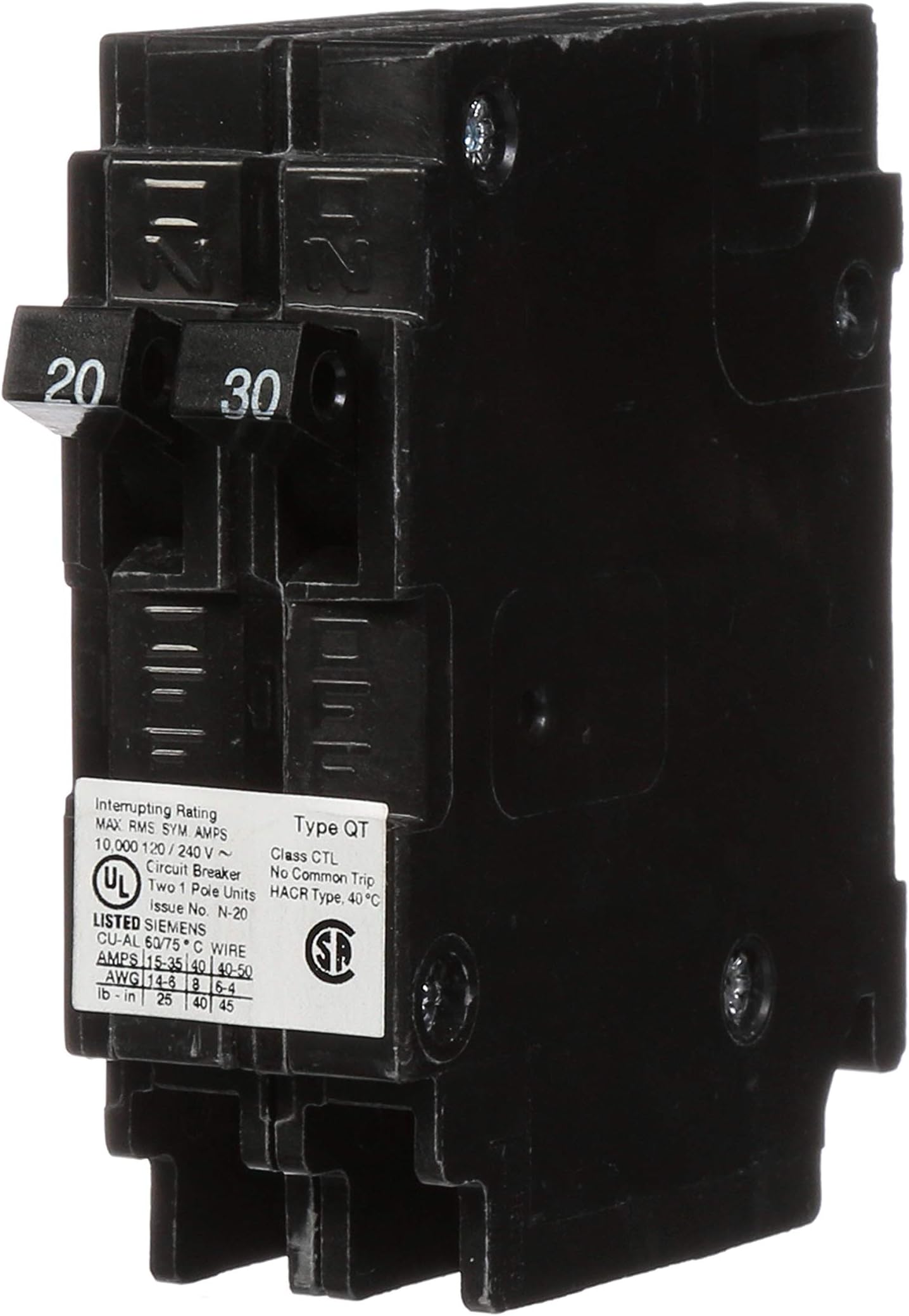 Siemens Q23030CT 30-Amp Double Pole Two 30-Amp Single Pole Circuit ...