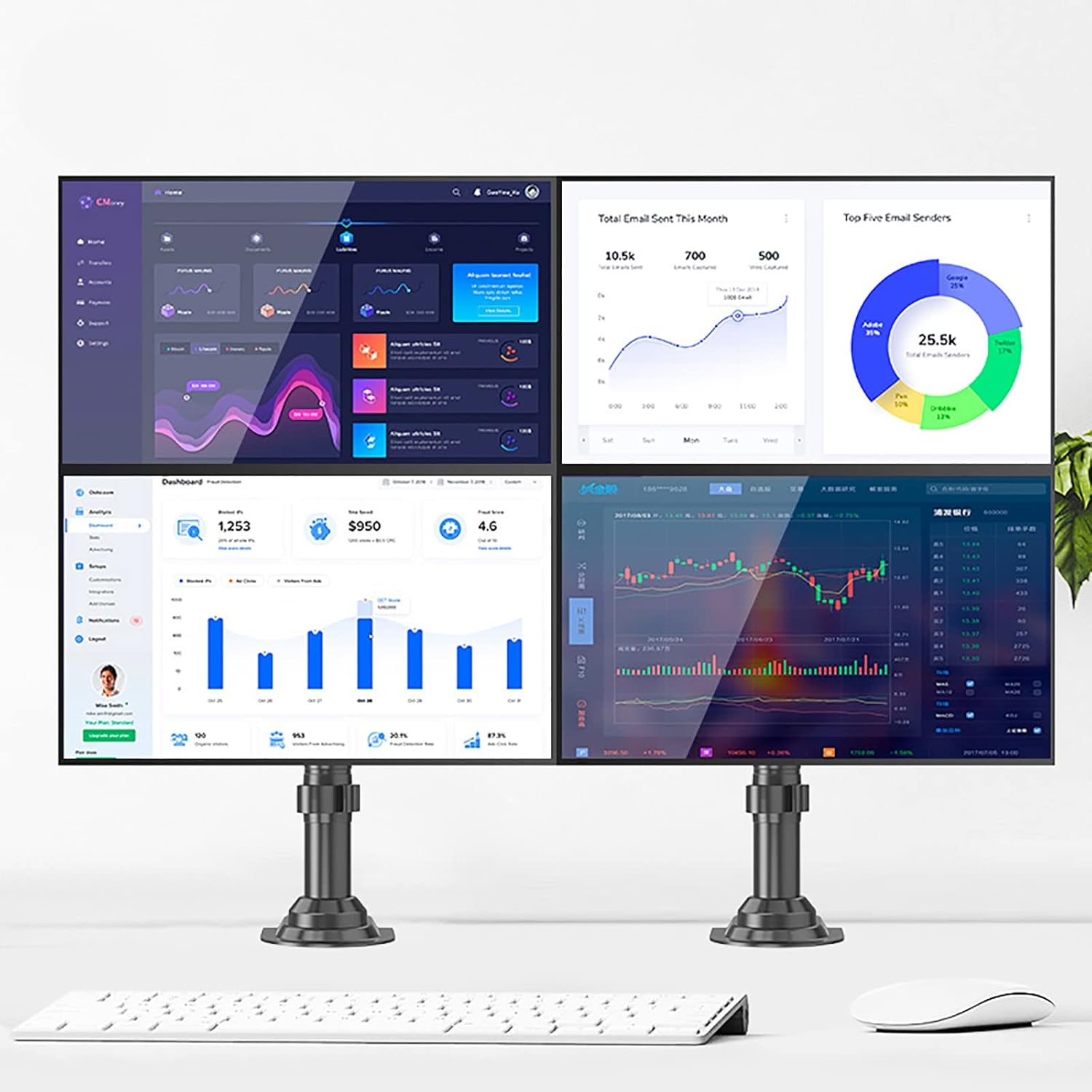Amazon.com: JOZZY TV Stand,Four Screen Monitor Mount, Ergonomic Monitor ...