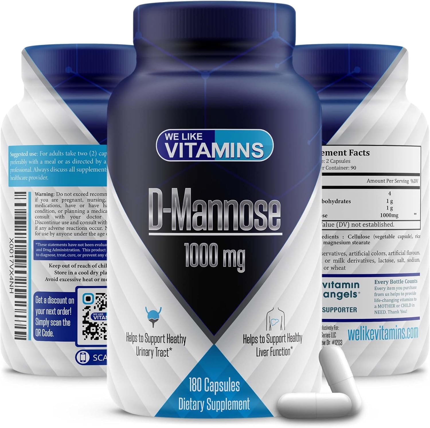 D-Mannose 1000mg per Serving 180 Capsules - 3 Month Supply - D Mannose ...