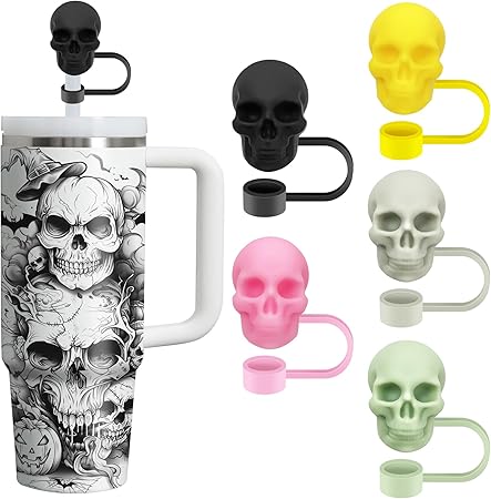 Amazon.com: Halloween Skull Straw Topper Goth Straw Cover Cap for ...