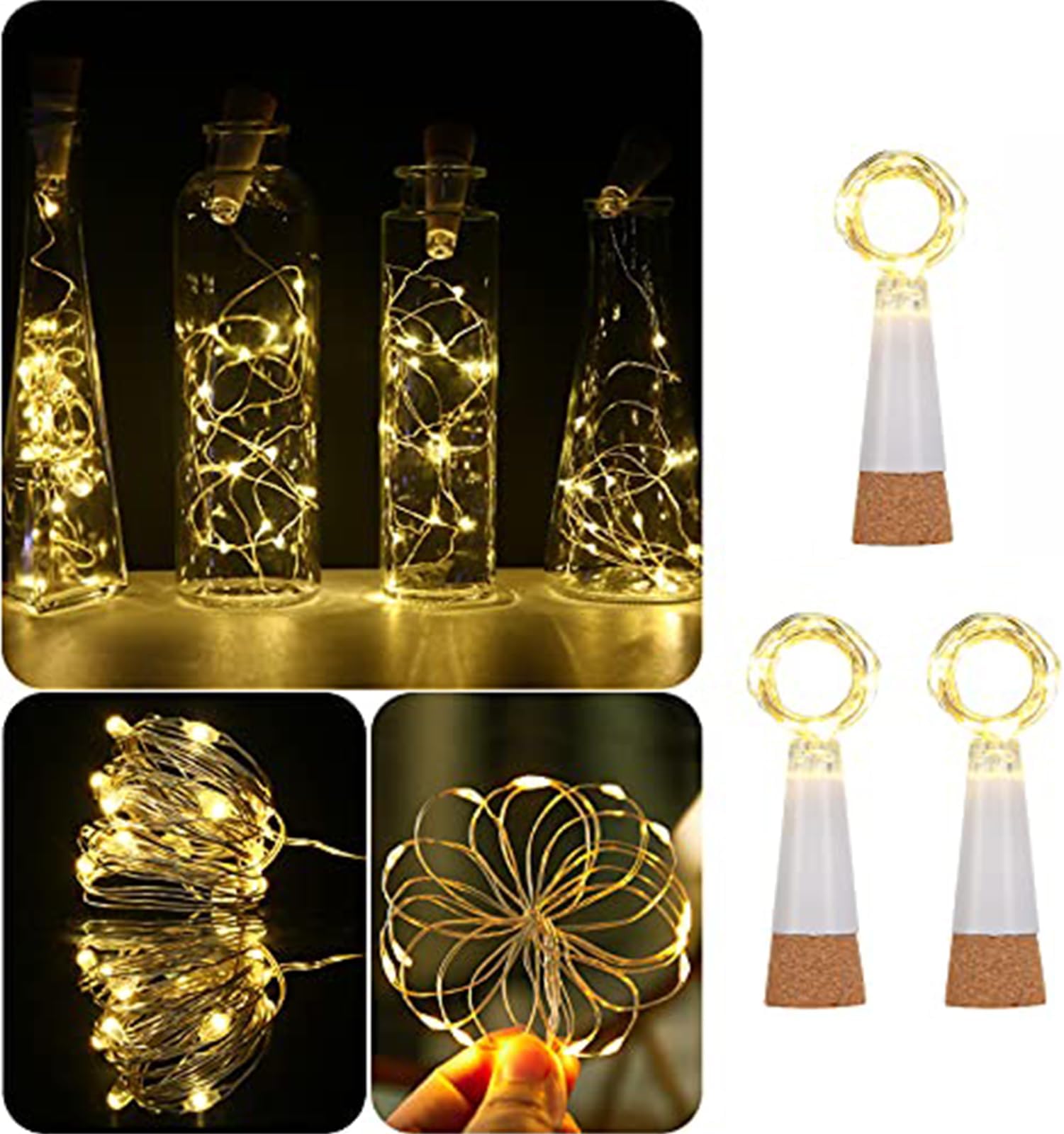KOBWA Wine Bottle Cork Lights,USB Rechargeable 15 LED Copper String ...