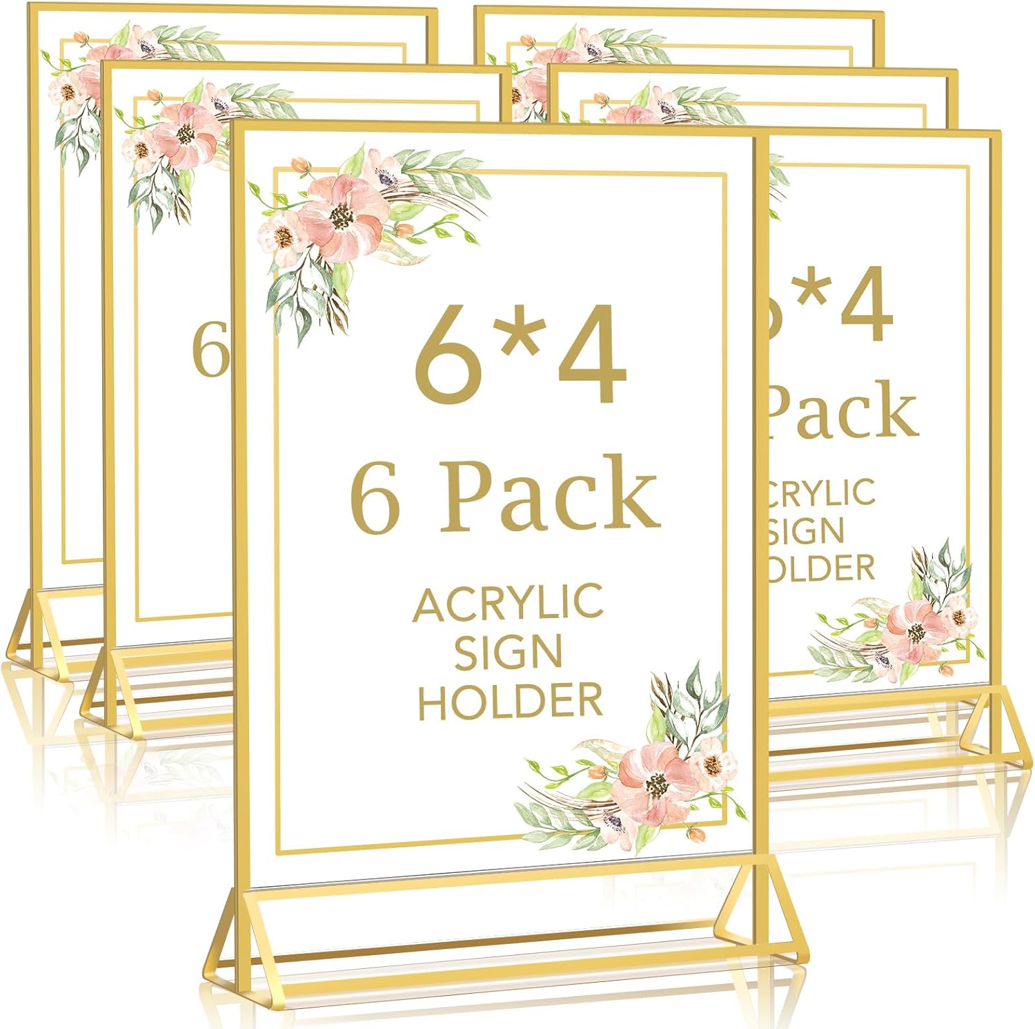 DMSELL 6 Pack 6x4 Acrylic Sign Holder with Gold Border, Display Stand ...
