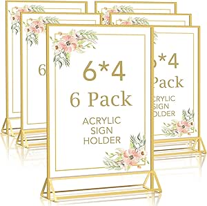 DMSELL 6 Pack 6x4 Acrylic Sign Holder with Gold Border, 10x15cm Display ...
