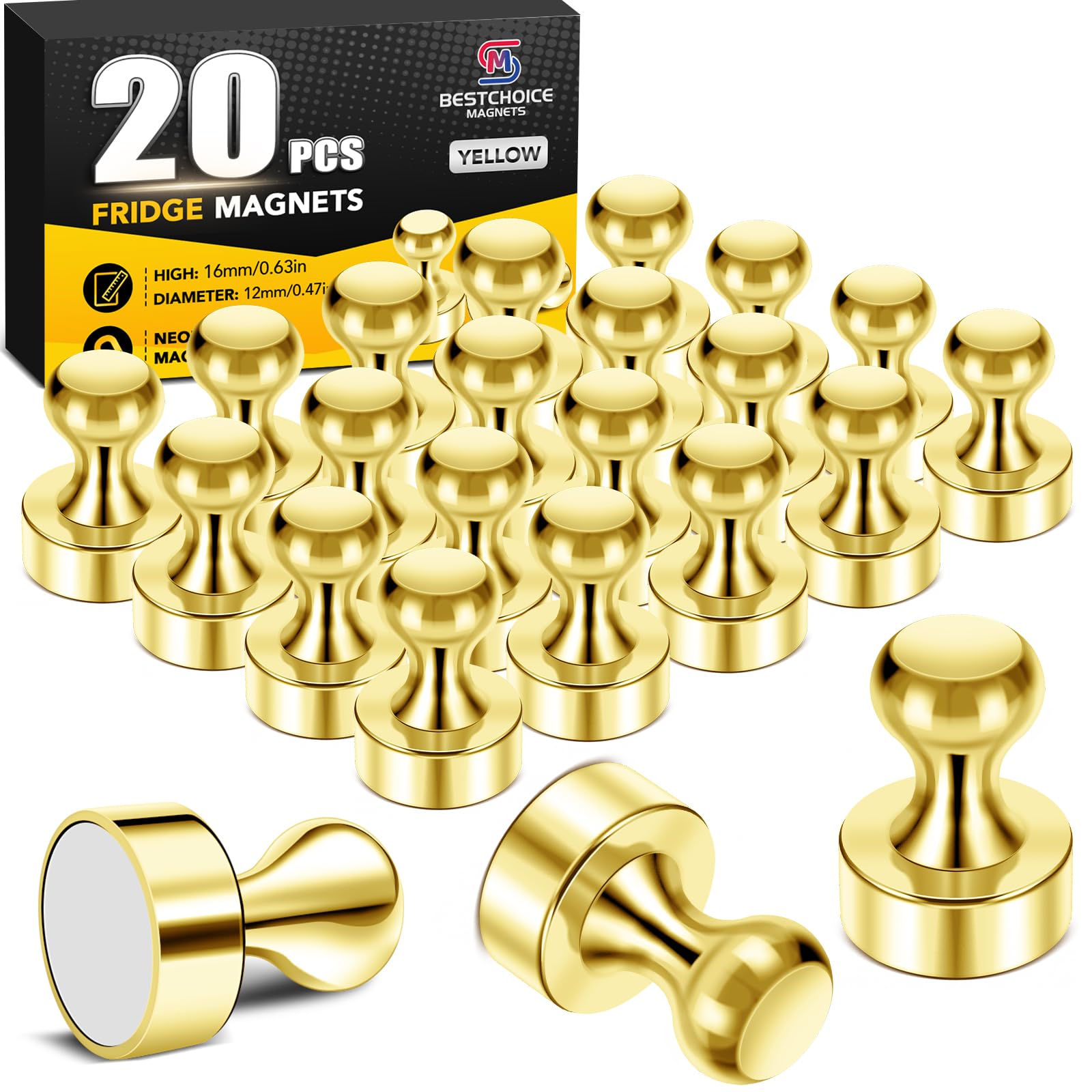 Snapklik.com : 20 Pack Refrigerator Magnets Yellow Strong Whiteboard ...