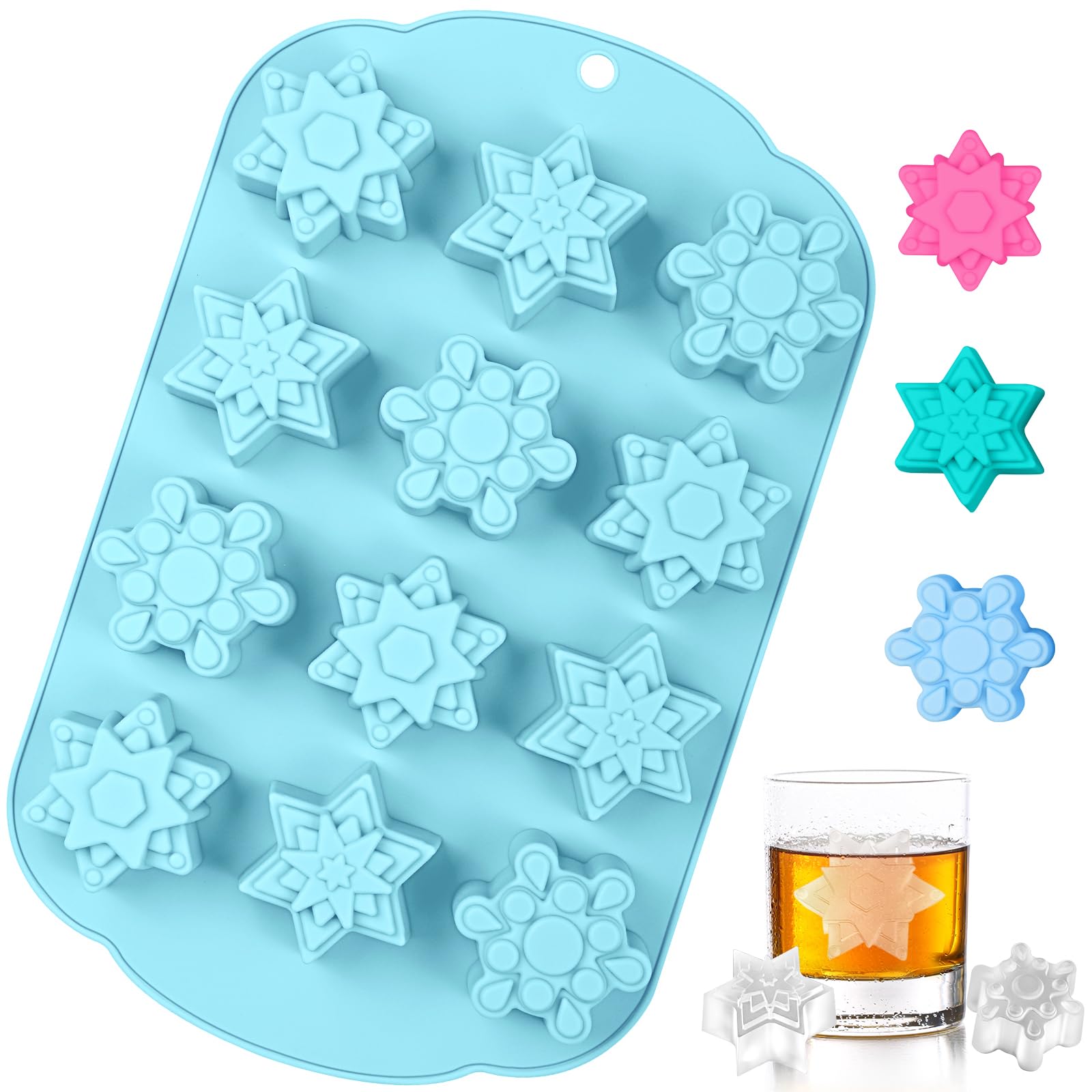 Amazon.com: Webake Snowflake Ice Cube Mold with 3 Different Shapes, 12 ...