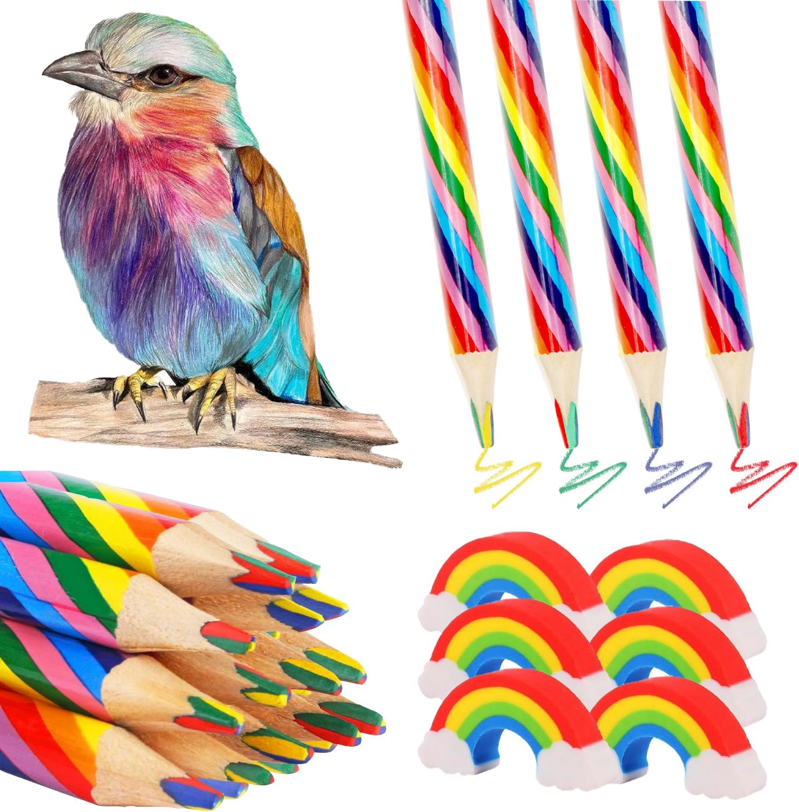 Tenare 24 Stück Regenbogen Buntstifte Set 12 Regenbogenstift mit 12 ...