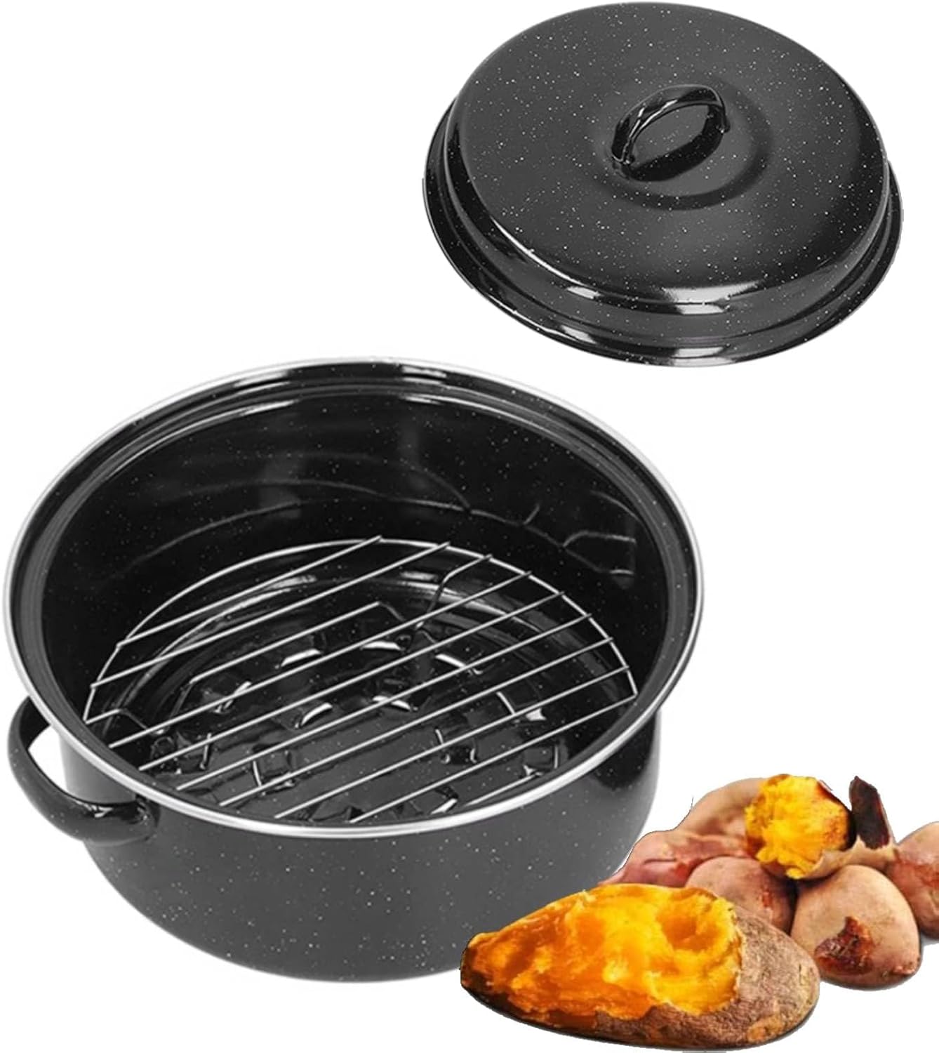 Oval Roaster Pan, 9.3in Bottom with Holes Enameled Roasting Pan with ...