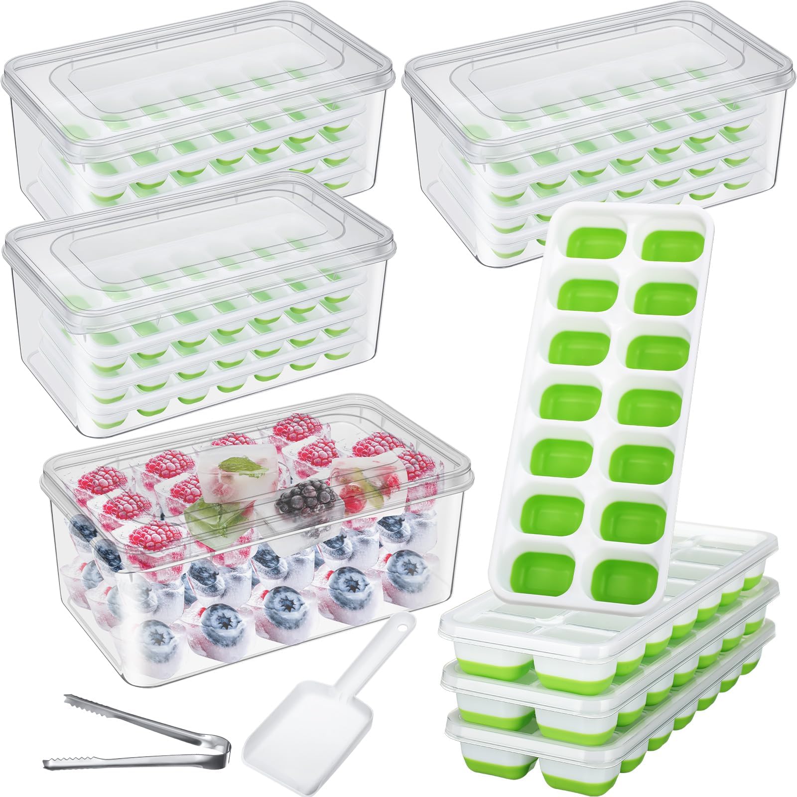 Amazon.com: Rtteri Ice Cube Tray with Lid and Bin Set 16 Pcs Silicone ...