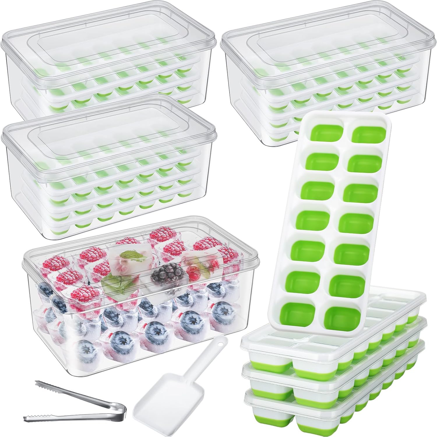 Amazon.com: Rtteri Ice Cube Tray with Lid and Bin Set 16 Pcs Silicone ...