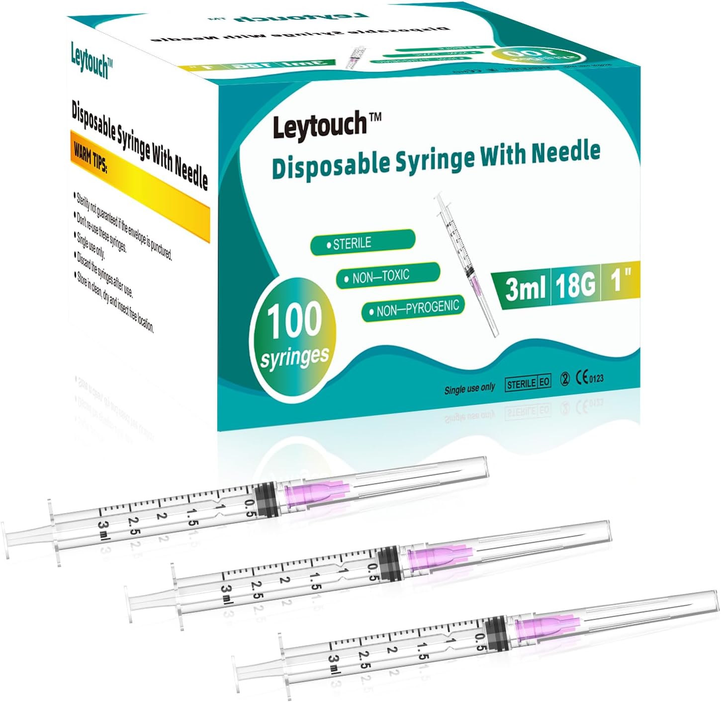 Amazon.com: 100 Pack 3ml Syringes with Needle, 18 Ga 1.0 inch Needle ...
