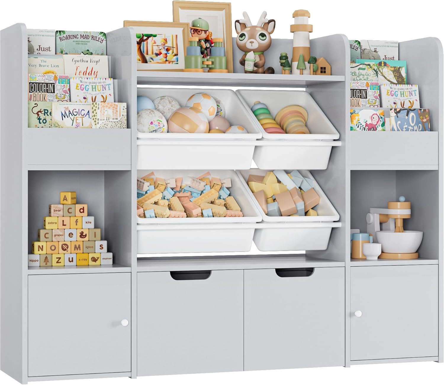 Amazon.com: FINETONES 50’’ Large Toy Storage Organizer with 4 Toy Bins ...