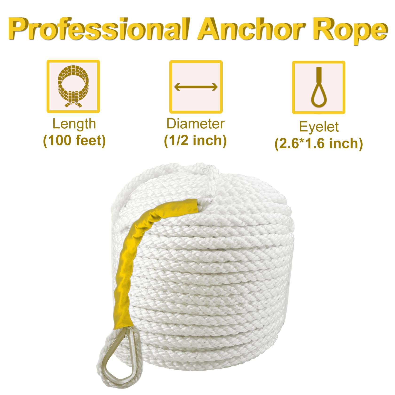 Snapklik.com : B4B BANG 4 BUCK Boat Anchor Rope 100 Ft X 1/2 Inch ...
