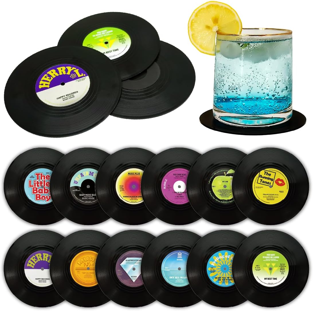 Amazon.com: Somisgarden Vintage Vinyl Record Coasters 12-Piece Set ...