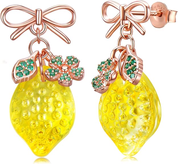 Amazon.com: SVODEA Lemon Earrings for Women 925 Sterling Silver Cubic Zirconia Fruit Bright Stud ...