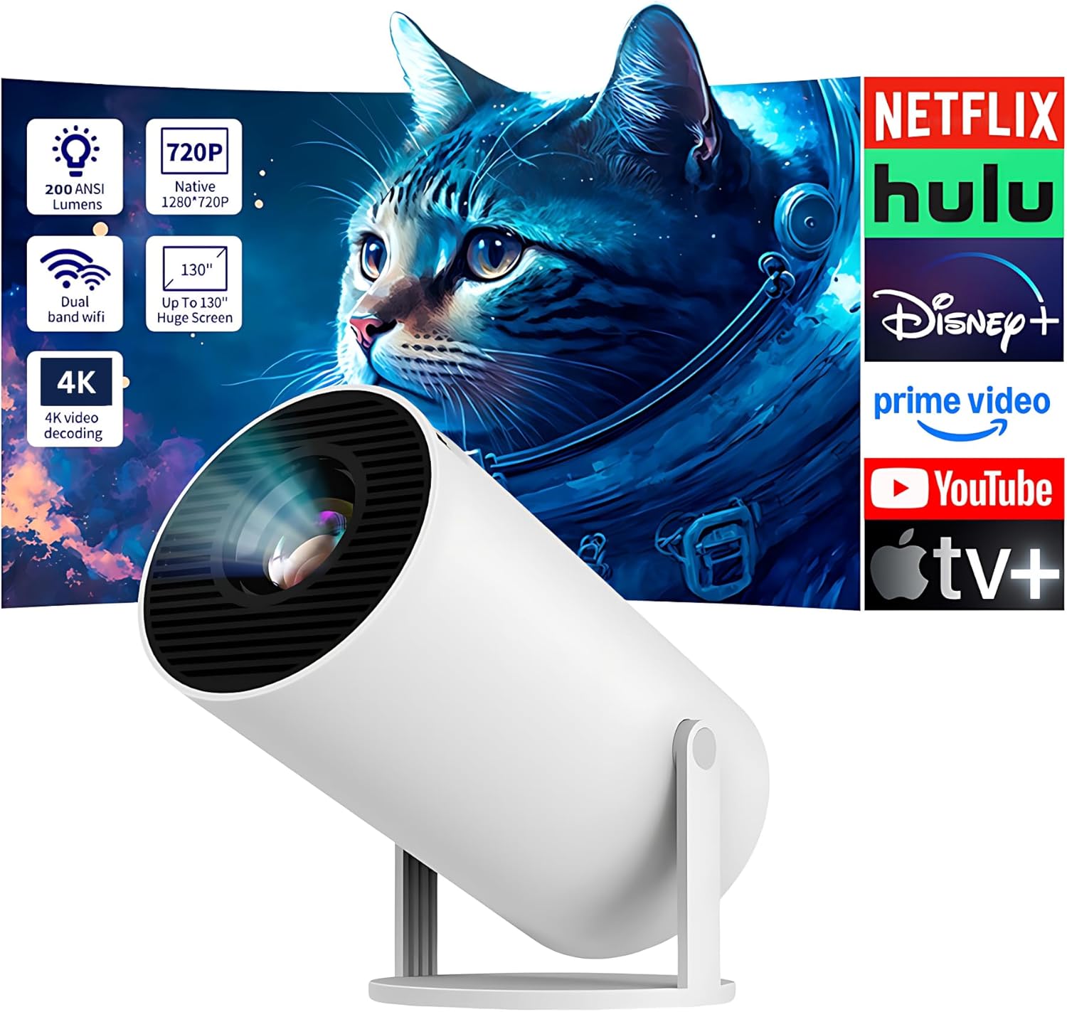 GoodSur Mini Projector with WIFI 6 and Bluetooth, 4K 1080P Support ...