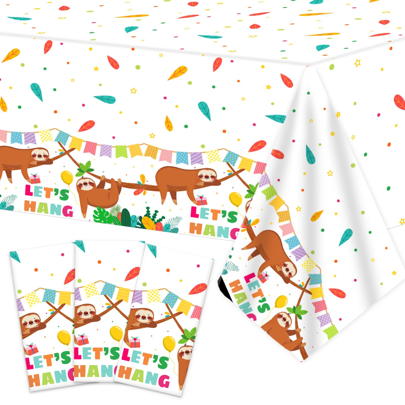 Amazon.com: Wiooffen 3PCS Sloth Animal Birthday Party Tablecloths ...