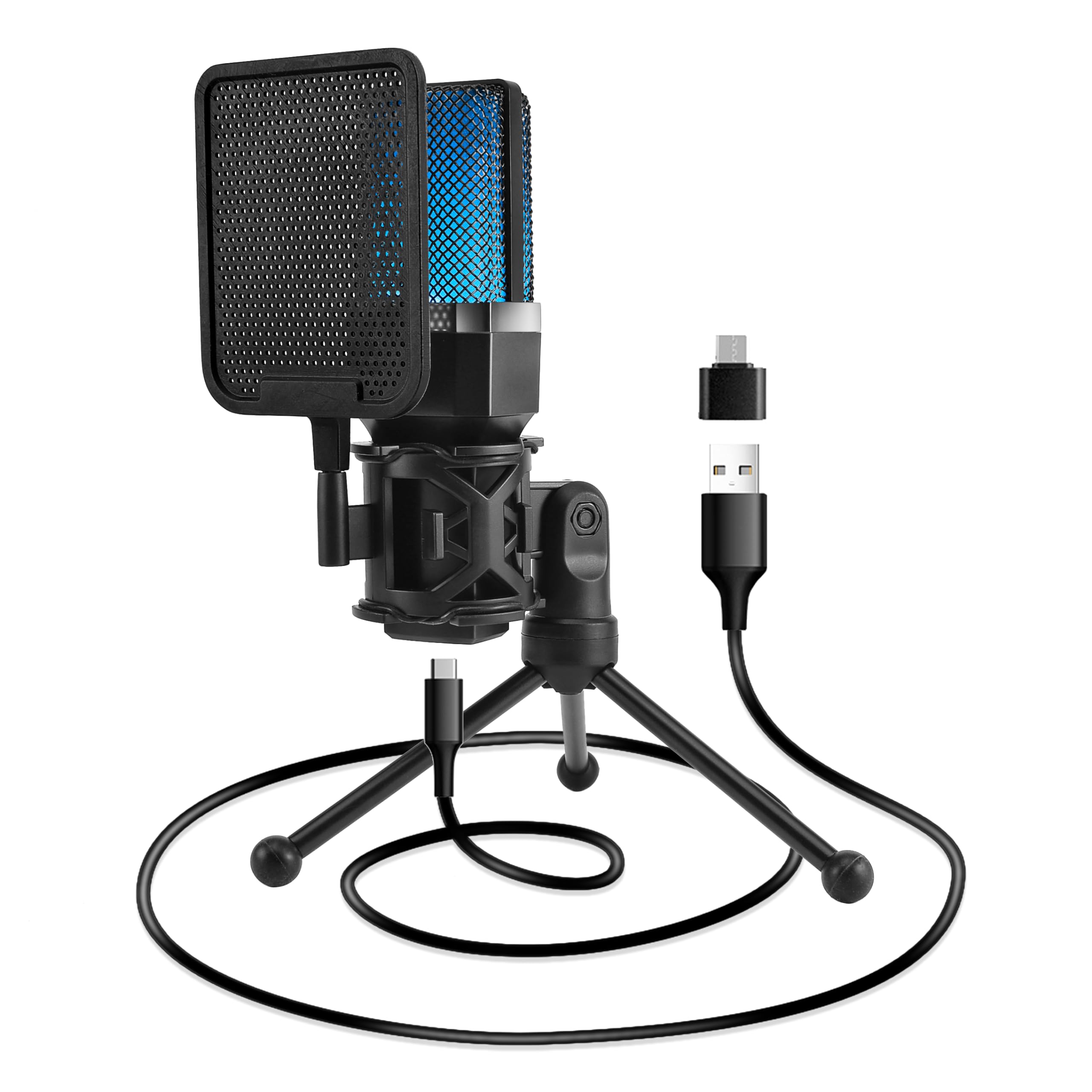 Amazon.com: Bluelly Computer Microphone for Gaming, USB Mic with RGB ...