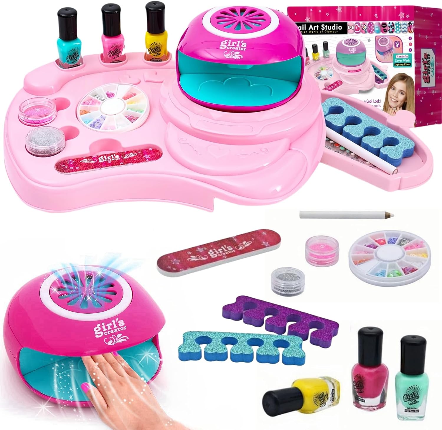 Nail Polish Kit for Girl , Kids Nail Art Salon Set with Nail Dryer ...