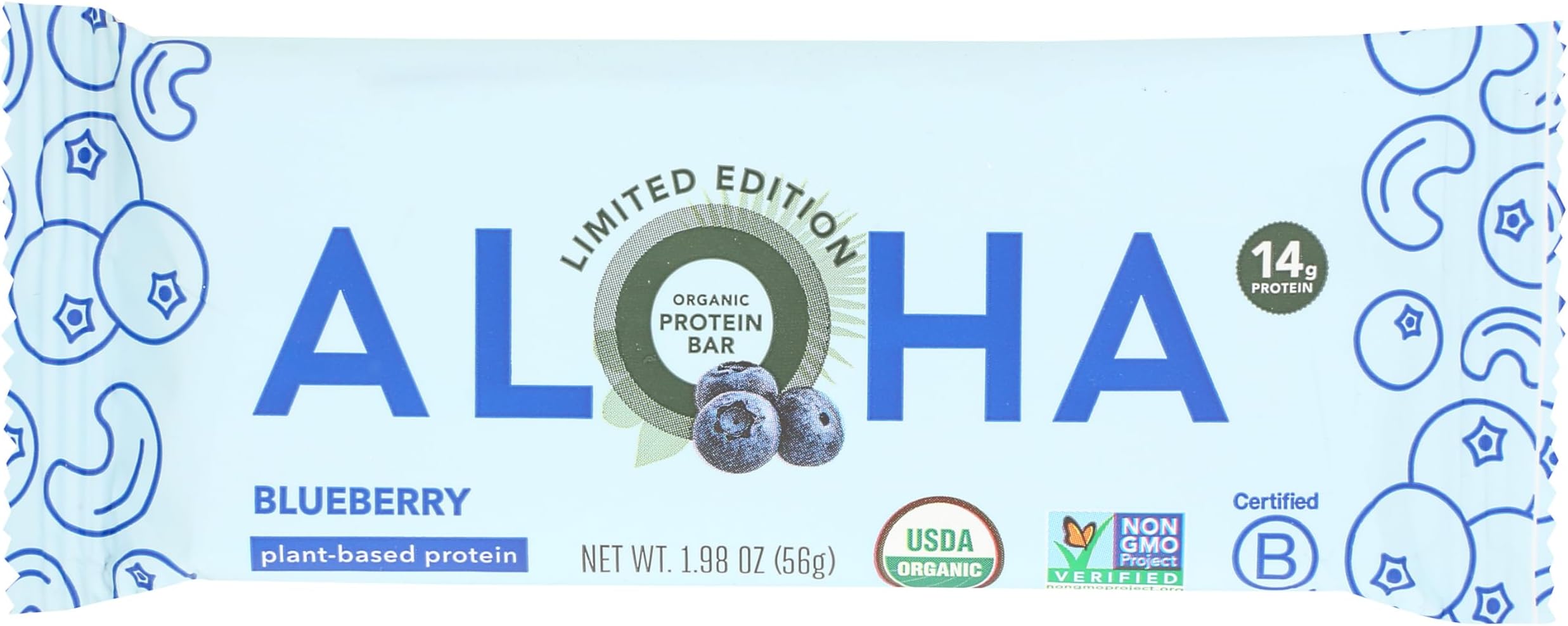 Amazon.com: Aloha Organic Blueberry Protein Bar, 1.98 OZ : Grocery ...