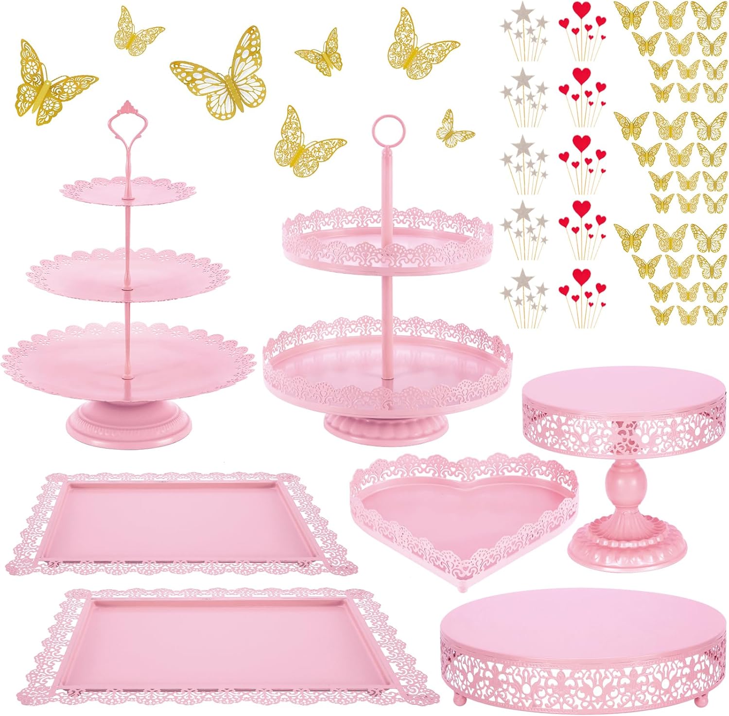 Amazon.com: GPUSFAK Pink Cake Stands Set 113 Pieces Metal Tiered Cake ...