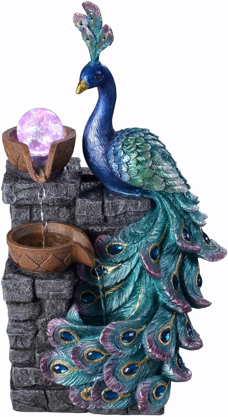Amazon.com: MAOCHI Tabletop Water Fountain Decor, Peacock with LED ...