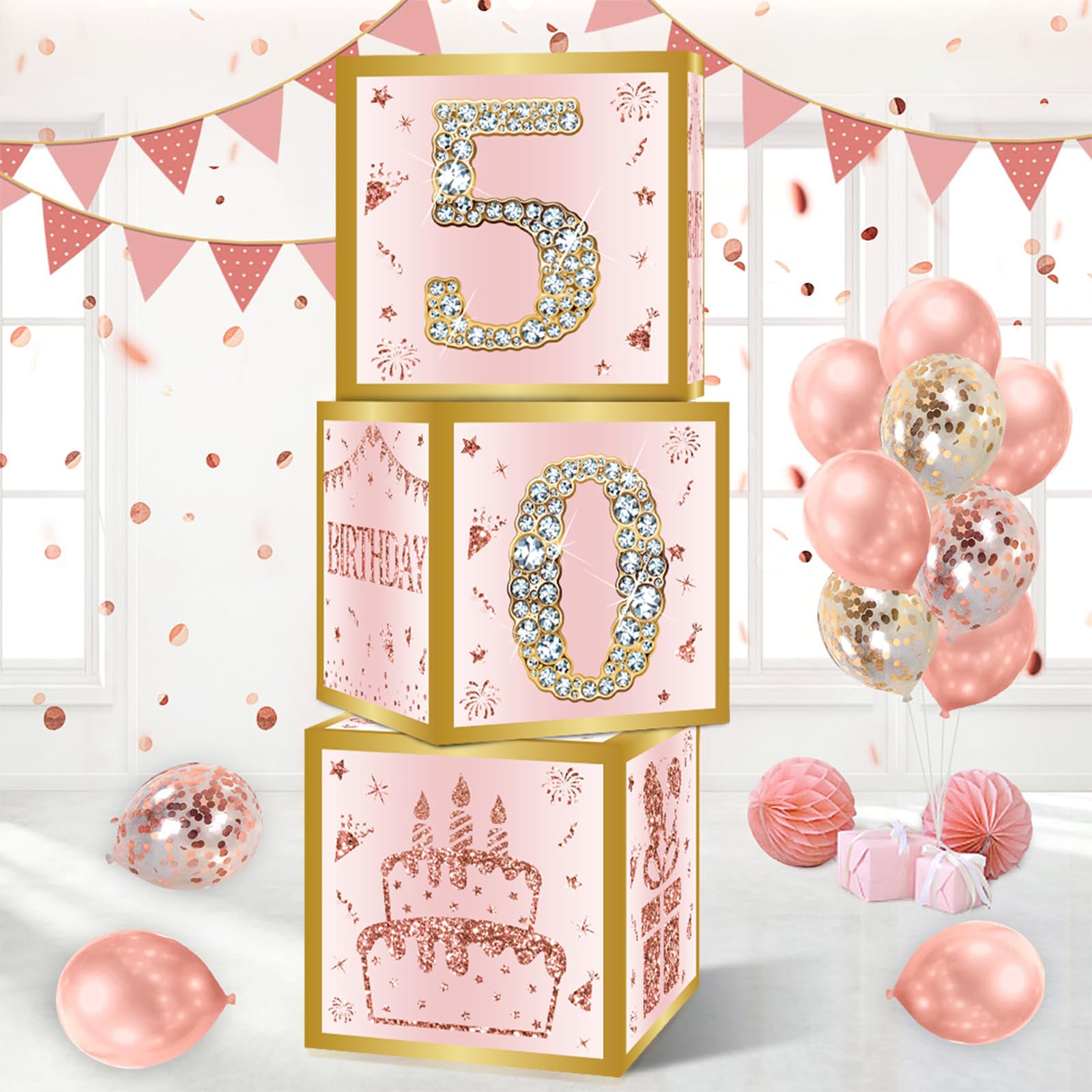 Amazon.com: 50th Birthday Decorations Boxes for Women - 3PCS Pink Rose ...