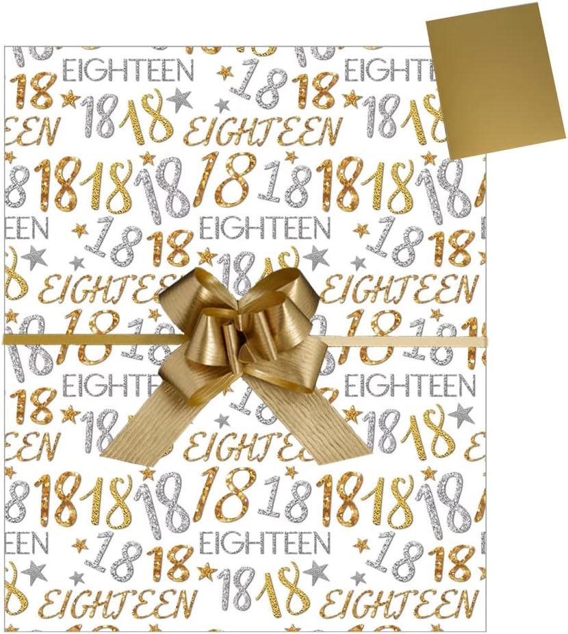 18th Birthday Wrapping Paper, 2 Sheets and 1 Matching Tag (WHITE ...