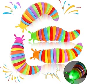Fidget Slug,4Pack Rainbow Wiggle Caterpillar Worm Slug Toy for Kids ...