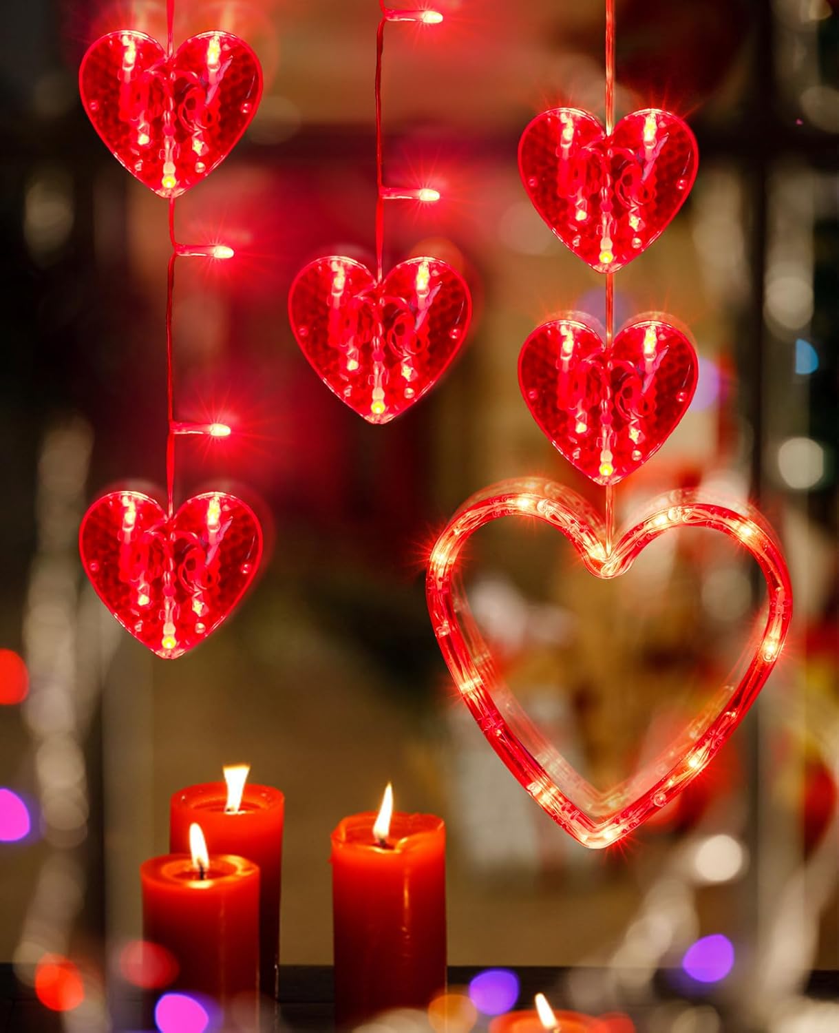 AceList 5 luces de ventana para el día de San Valentín, corazones LED ...