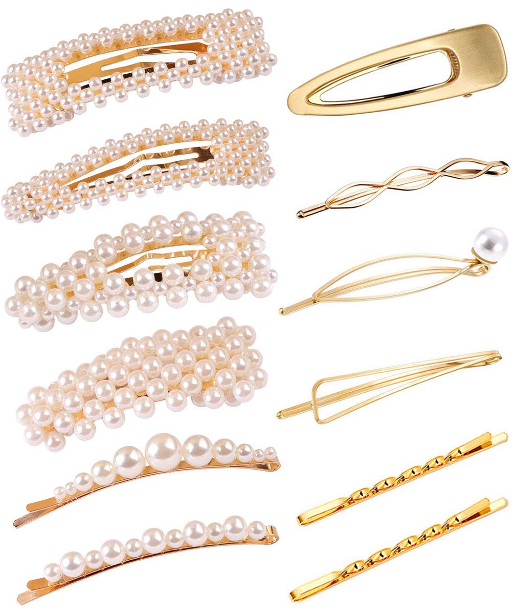 Amazon.com : E-accexpert 18pcs Pearl Hair Clips, Handmade Hair ...