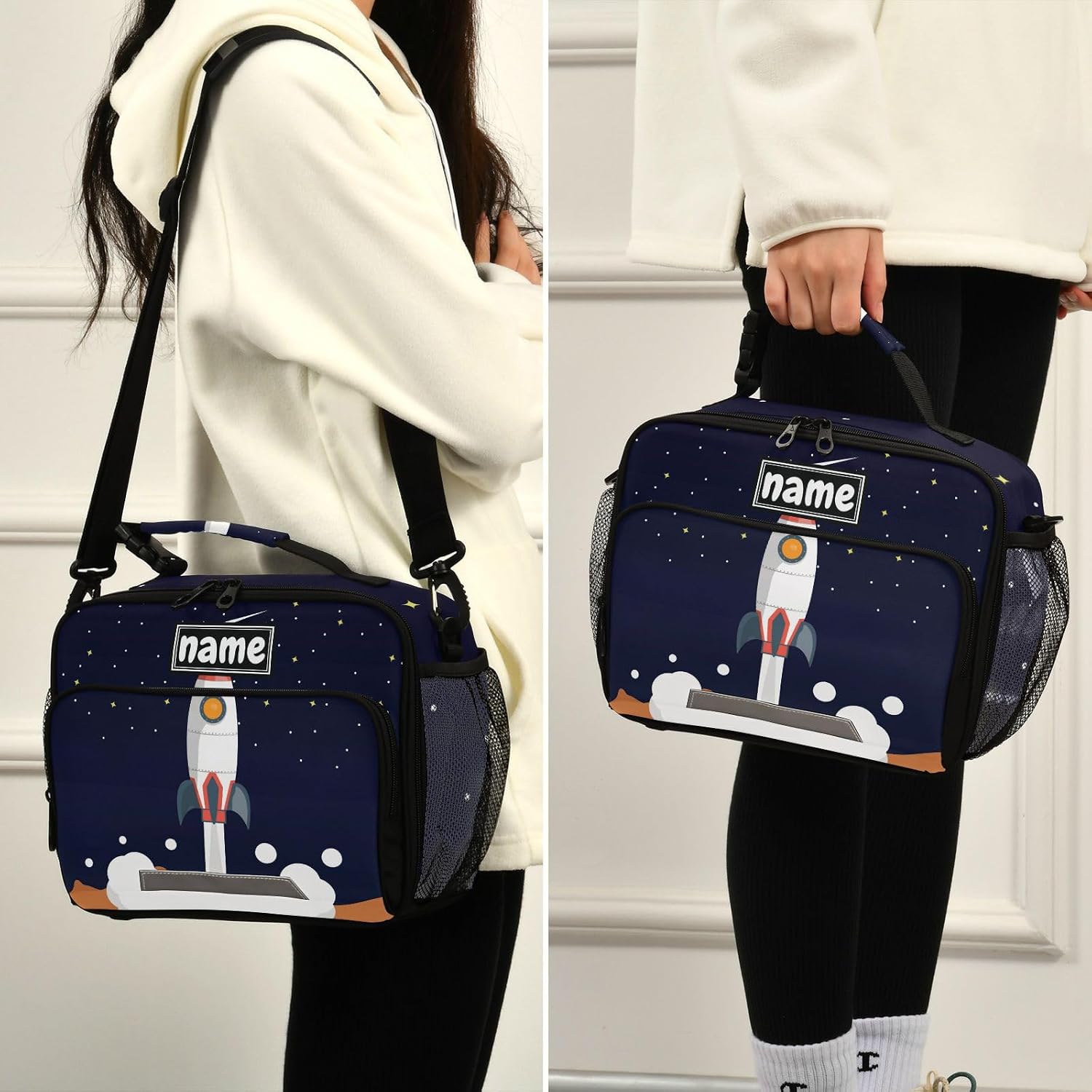 Glaphy Custom Outer Space Rocket Lunch Bag Personalized Your Name Lunch ...