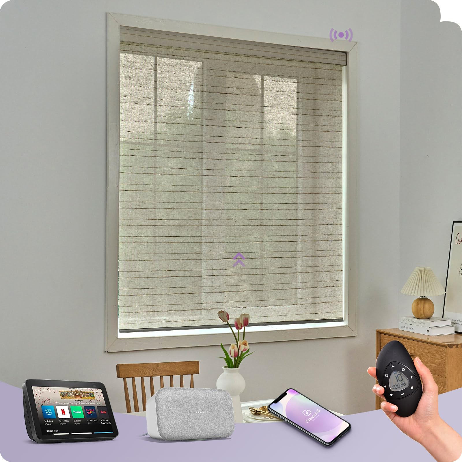 Amazon.com: Graywind Motorized Roller Shades Natural Woven Shades for Windows Alexa Google ...