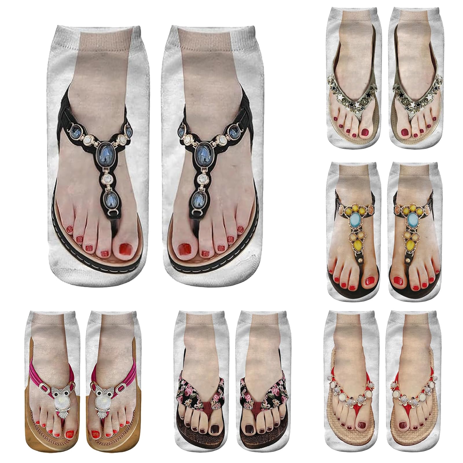 6 Pairs Manicure Print Socks Flip Flop Socks for Women Funny Flip Flop ...