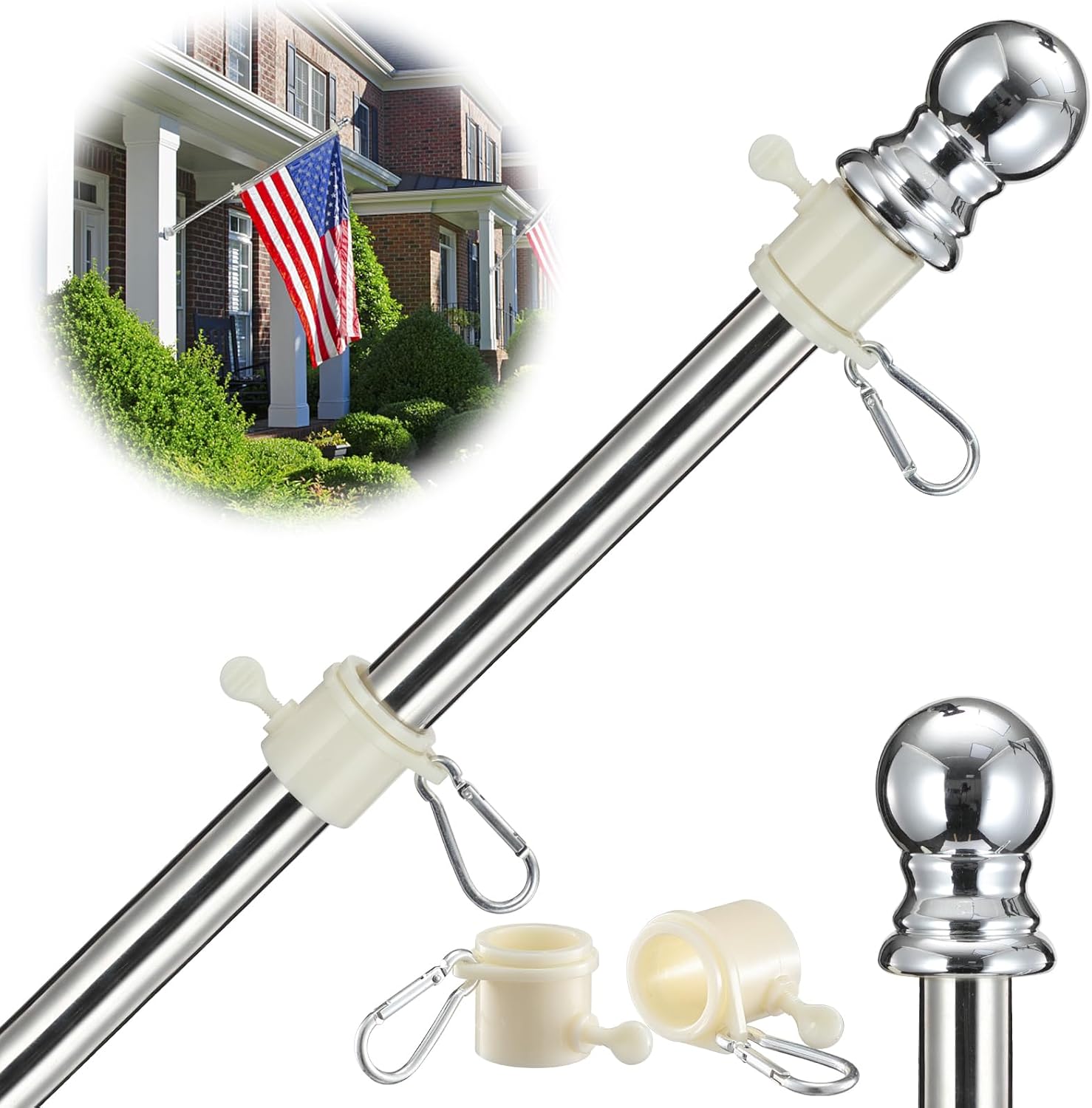 Amazon.com : Aeaskiey Silver Flag Pole, Flag Poles for Outside House ...