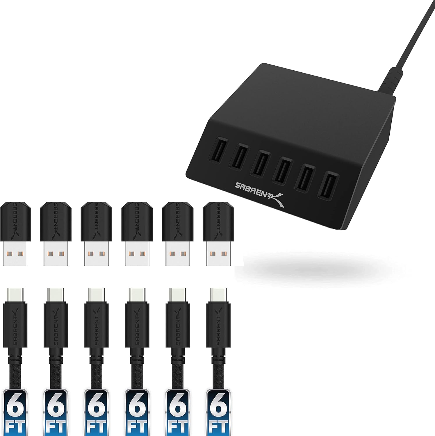 Amazon.com: Premium 60 Watt (12 Amp) 6 Port Aluminum Family Sized ...