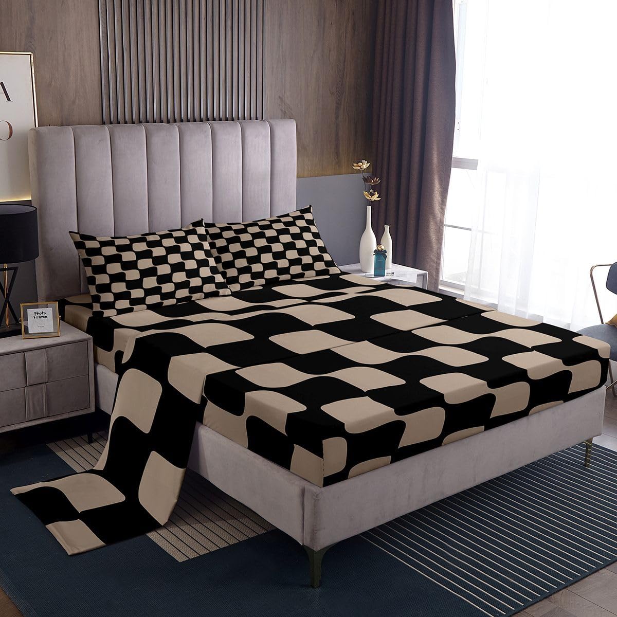 Amazon.com: jejeloiu Checkered Grid Bed Sheets Set King Size Buffalo ...