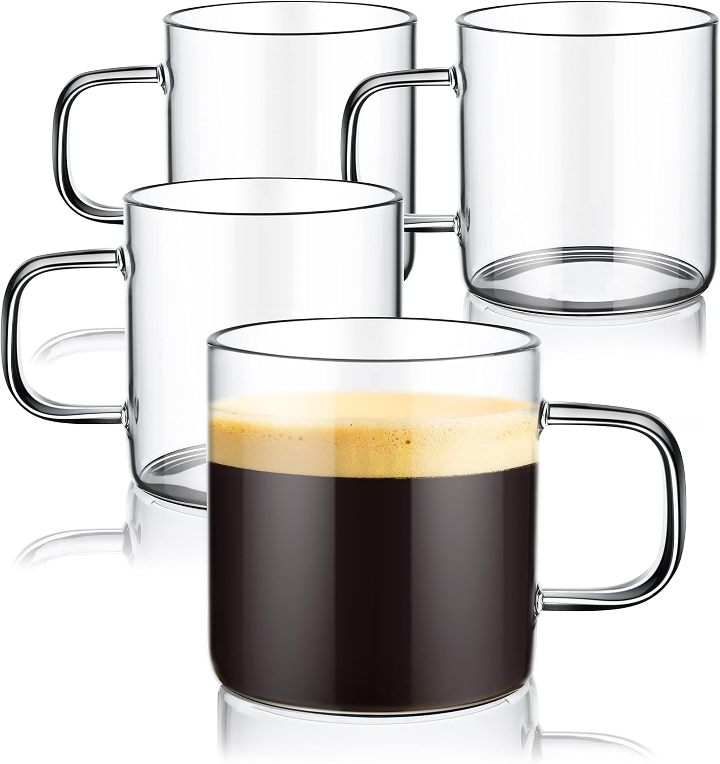 Amazon.com: PunPun 13.6oz. 400ml Clear Glass Coffee Mugs Set of 4 ...