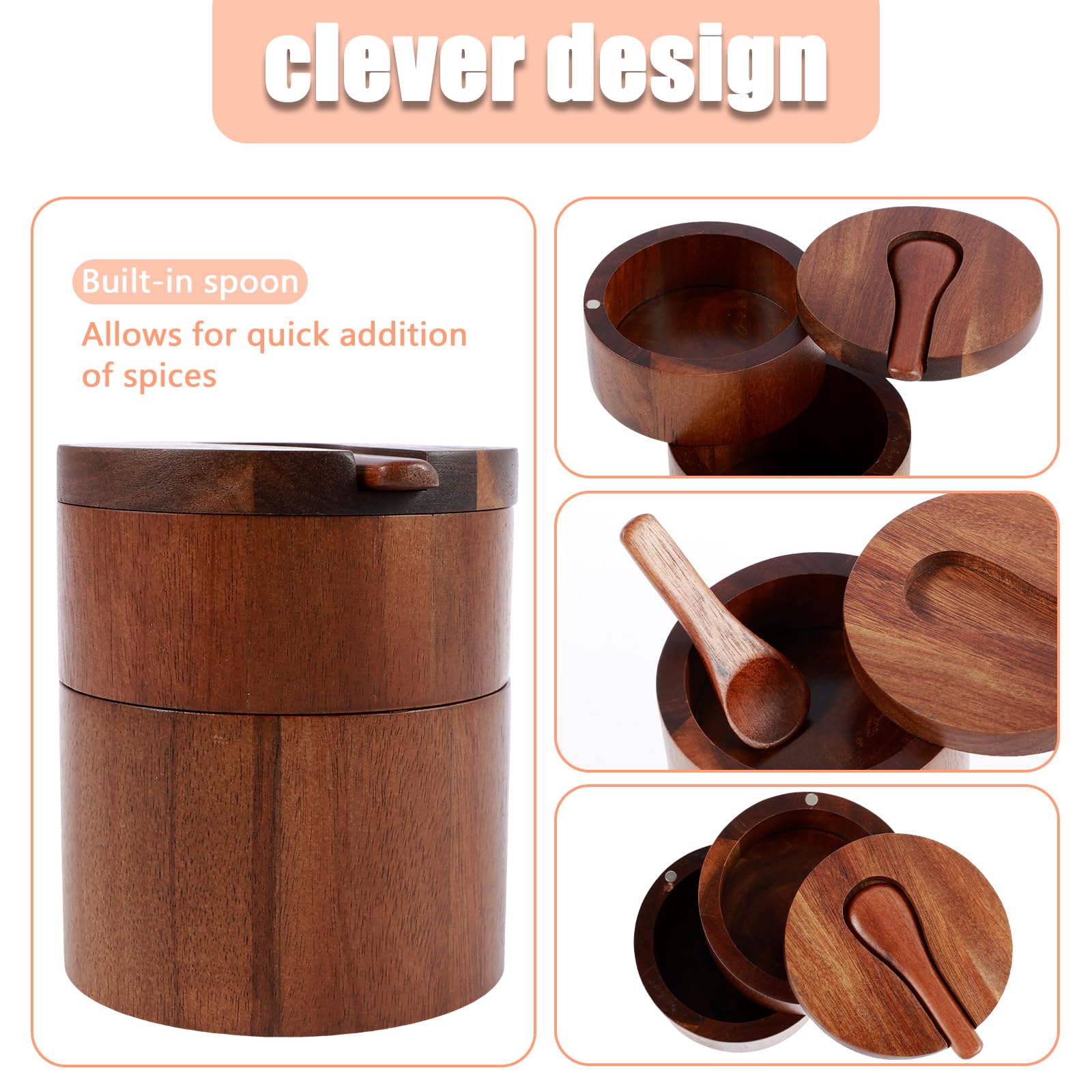 Salt And Pepper Containers For Countertop 2 Layers Acacia Wood Salt And ...