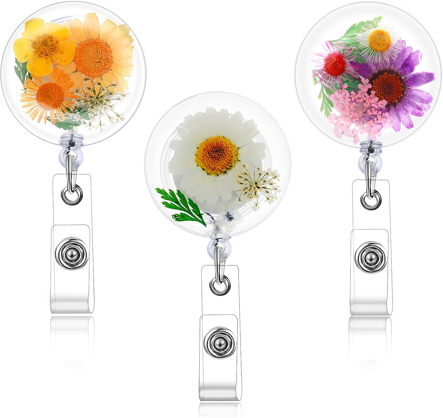 Amazon.com : TIESOME 3 Pcs Dried Flower Retractable Badge Reel, Resin ...