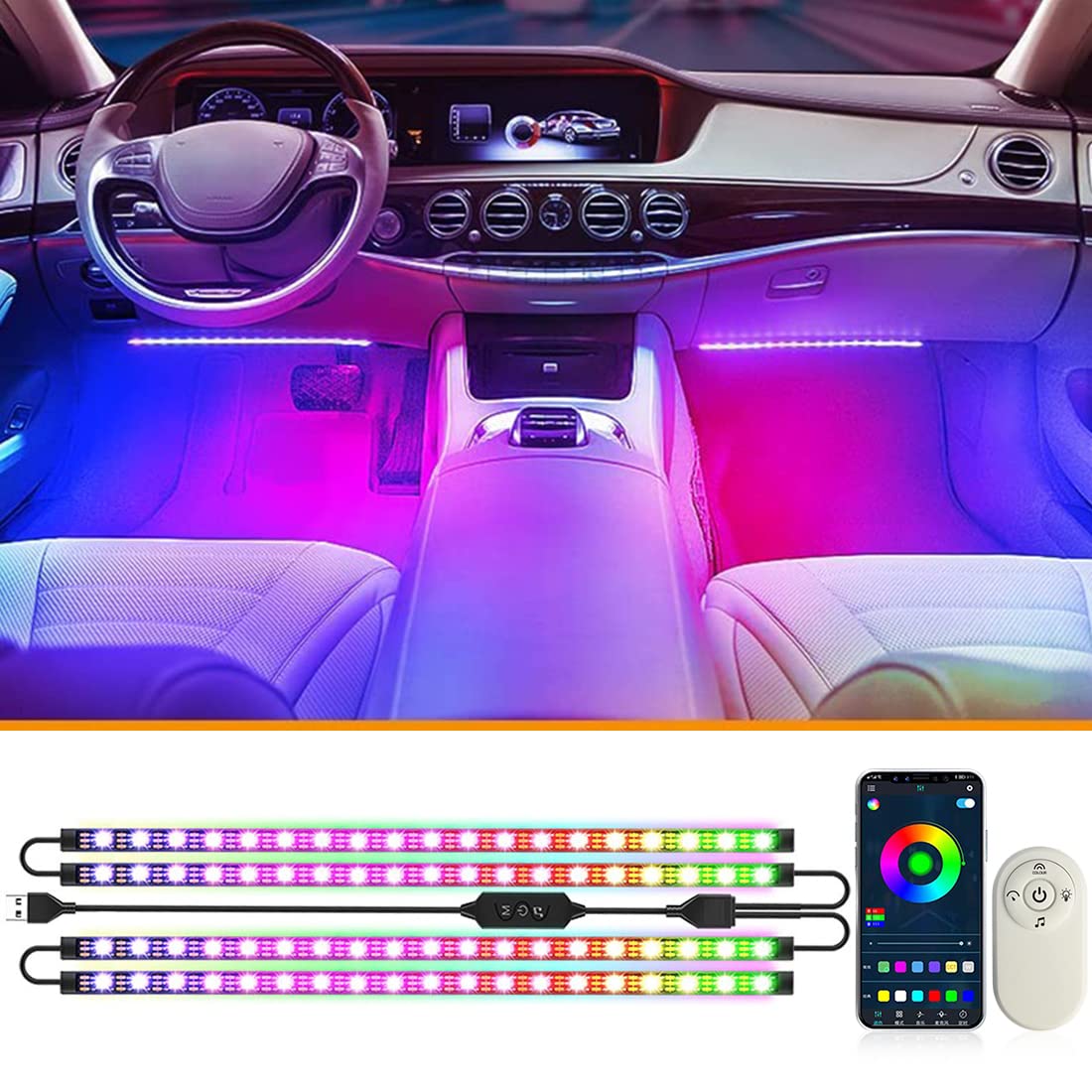 ELEPHANTBOAT® Car Interior LED Lights RGBIC LED Strip Light, 76 LEDs ...